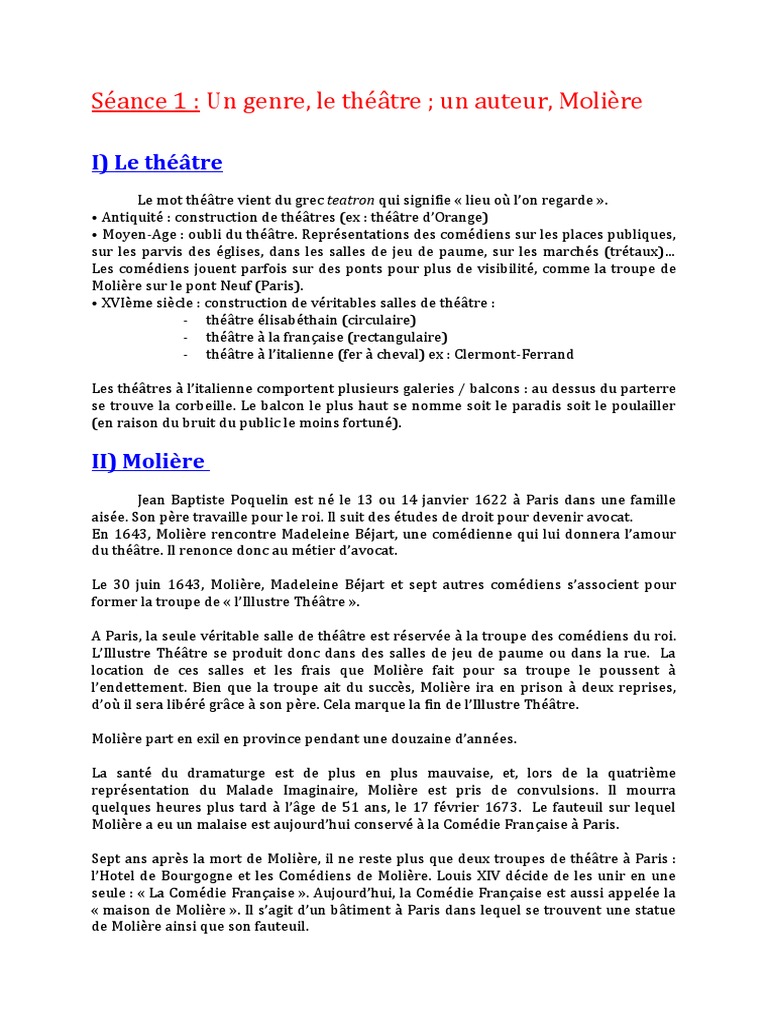 Molière : Vie et Théâtre en Bref | PDF | Molière