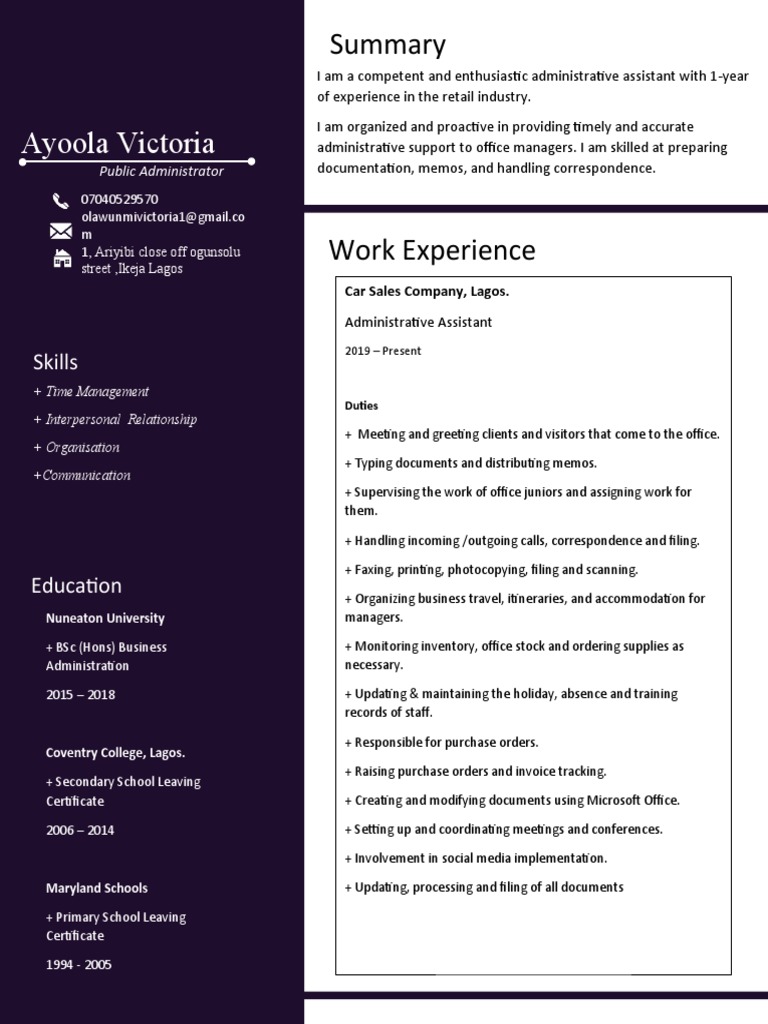 Myjobmag-Administrative - Entry - Level CV | PDF | Computing | Business