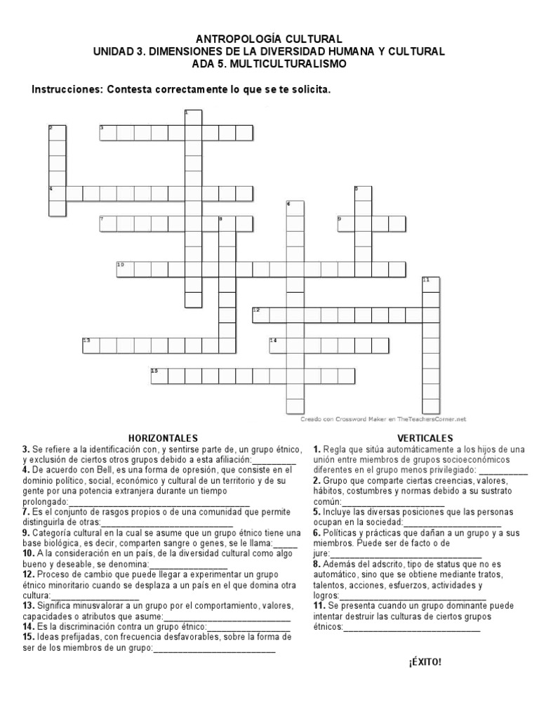 ADA 5. Crucigrama Multiculturalismo | PDF