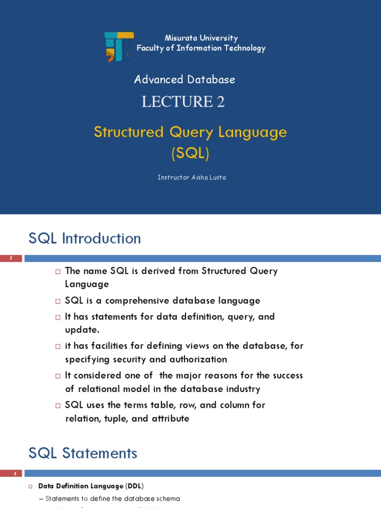 (SQL2) نظري 2 PDF | PDF | Relational Database | Databases