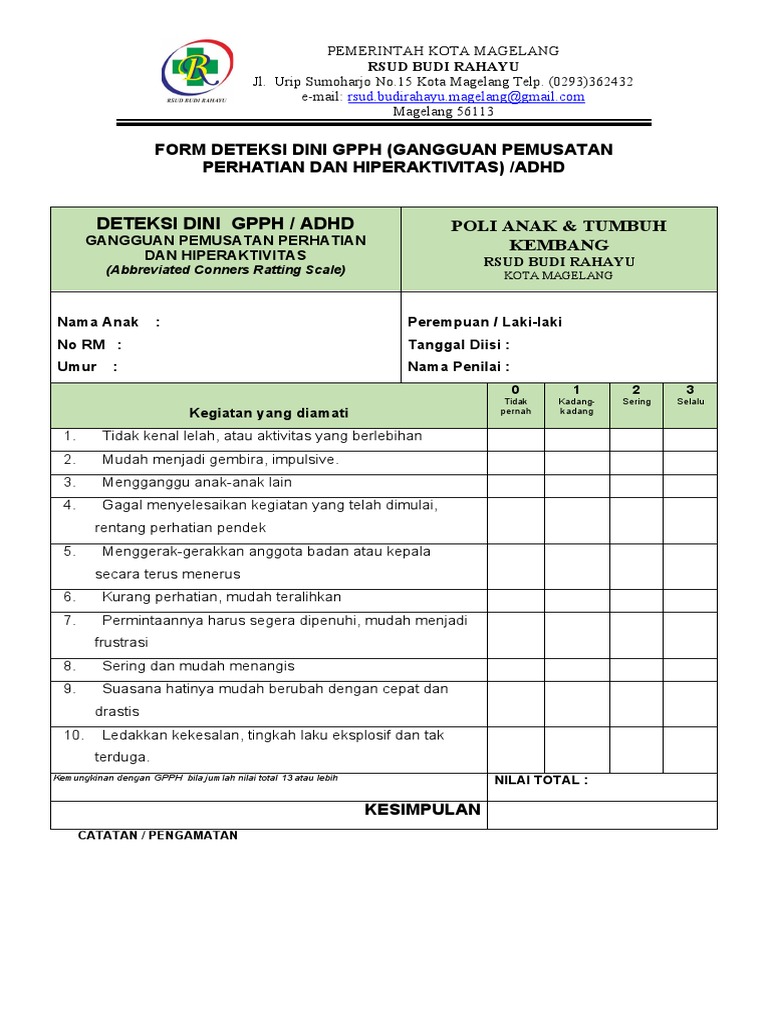 Form Deteksi GPPH:ADHD | PDF