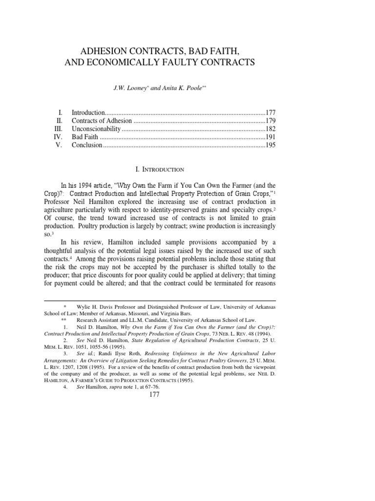Adhesion Contracts, Bad Faith, and Economically Faulty Contracts | PDF ...