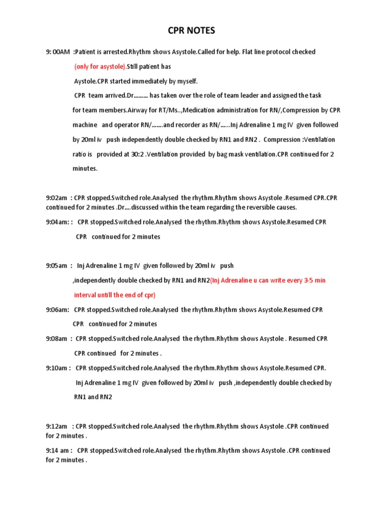 Asystole Notes | PDF | Cardiopulmonary Resuscitation | First Aid