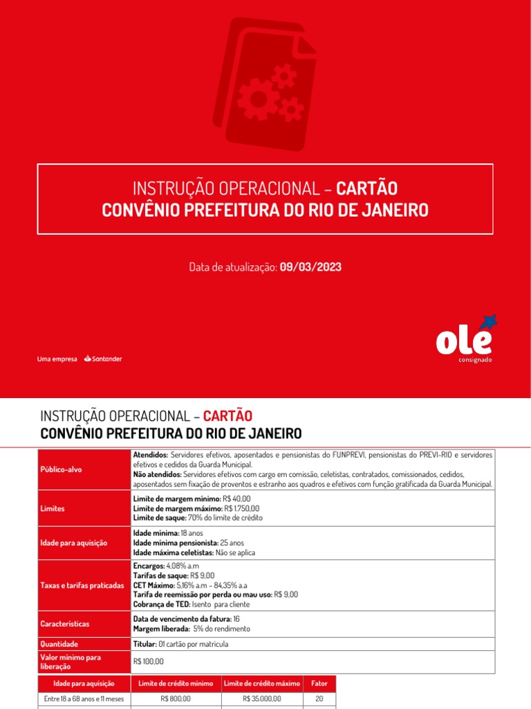 Instrução Operacional Cartão Prefeitura Do Rio de Janeiro Banco Olé PDF ...