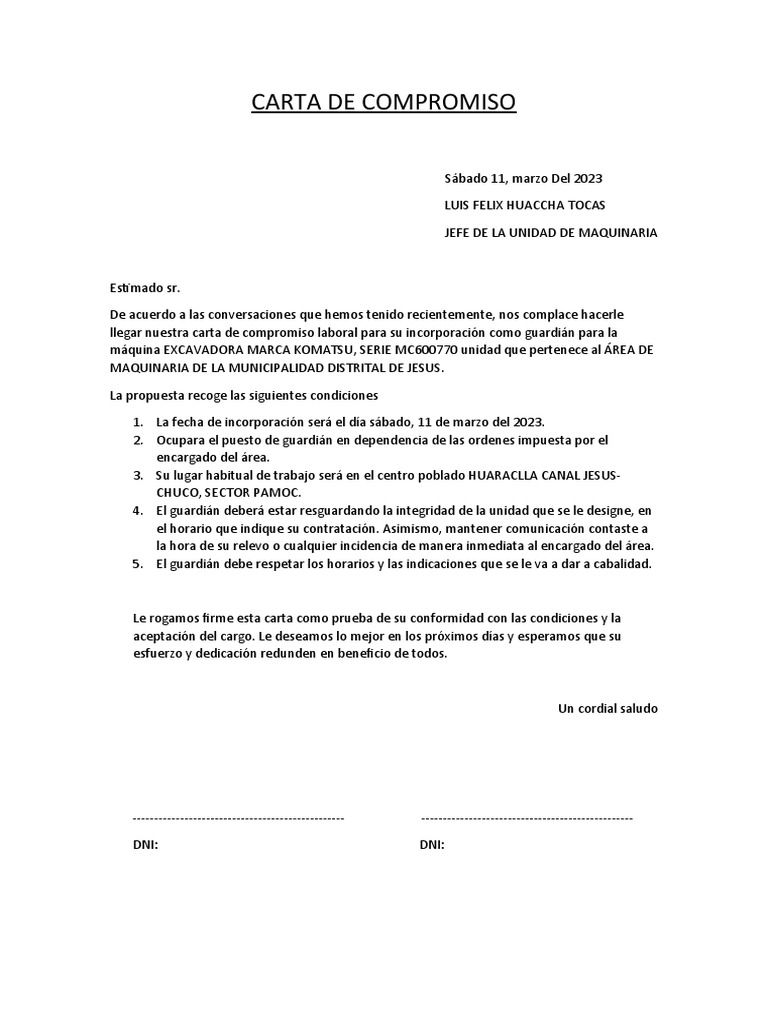 CARTA DE COMPROMISO.docx | PDF