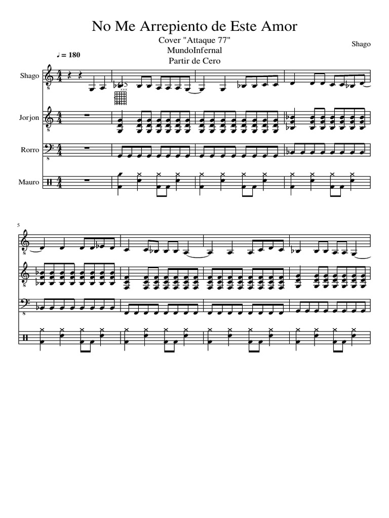 No Me Arrepiento de Este Amor Partitura | PDF