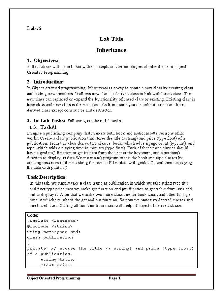 Oop Lab Report 6 Pdf Class Computer Programming Inheritance Object Oriented Programming
