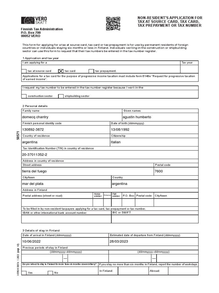 Non-Resident Tax Application Finland | PDF | Taxes | Employment