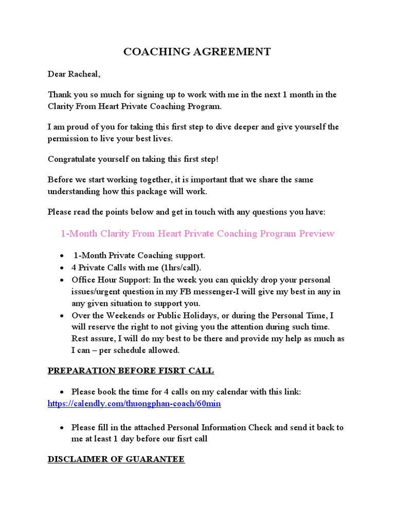 Coaching Agreement | PDF