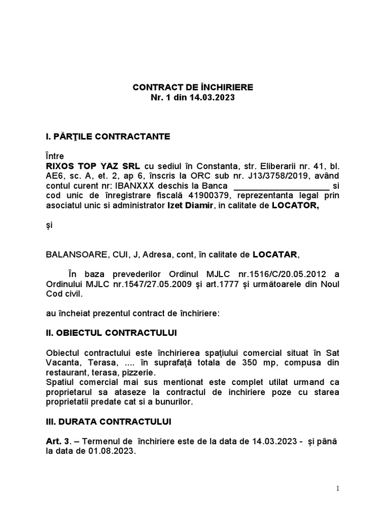 Anexa 11 - Model Contract de Inchiriere Spatii | PDF