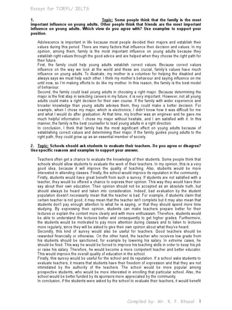 Sample Essays For Ielts & Toefl | PDF | Teachers | Adolescence