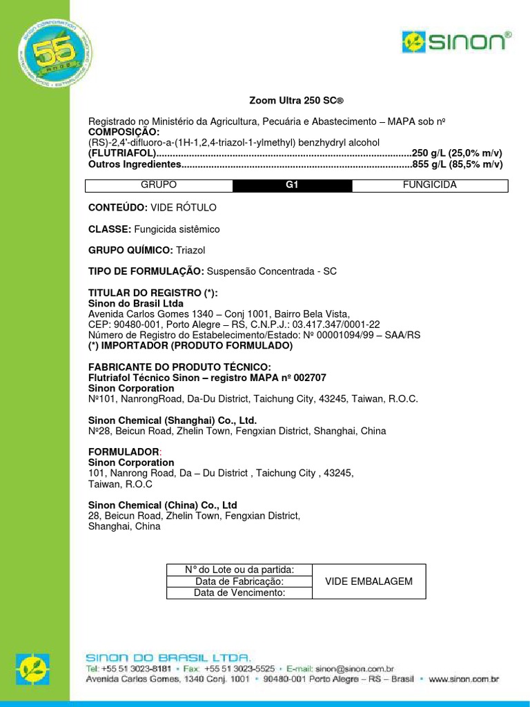 F138192956_Bula_Zoom Ultra 250 SC | PDF | Agricultura | Embalagem e ...