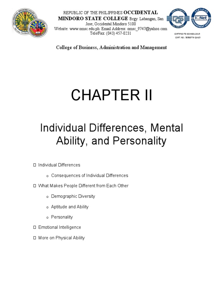 Lesson 2 Individual Differences Mental Ability and Personality | PDF ...