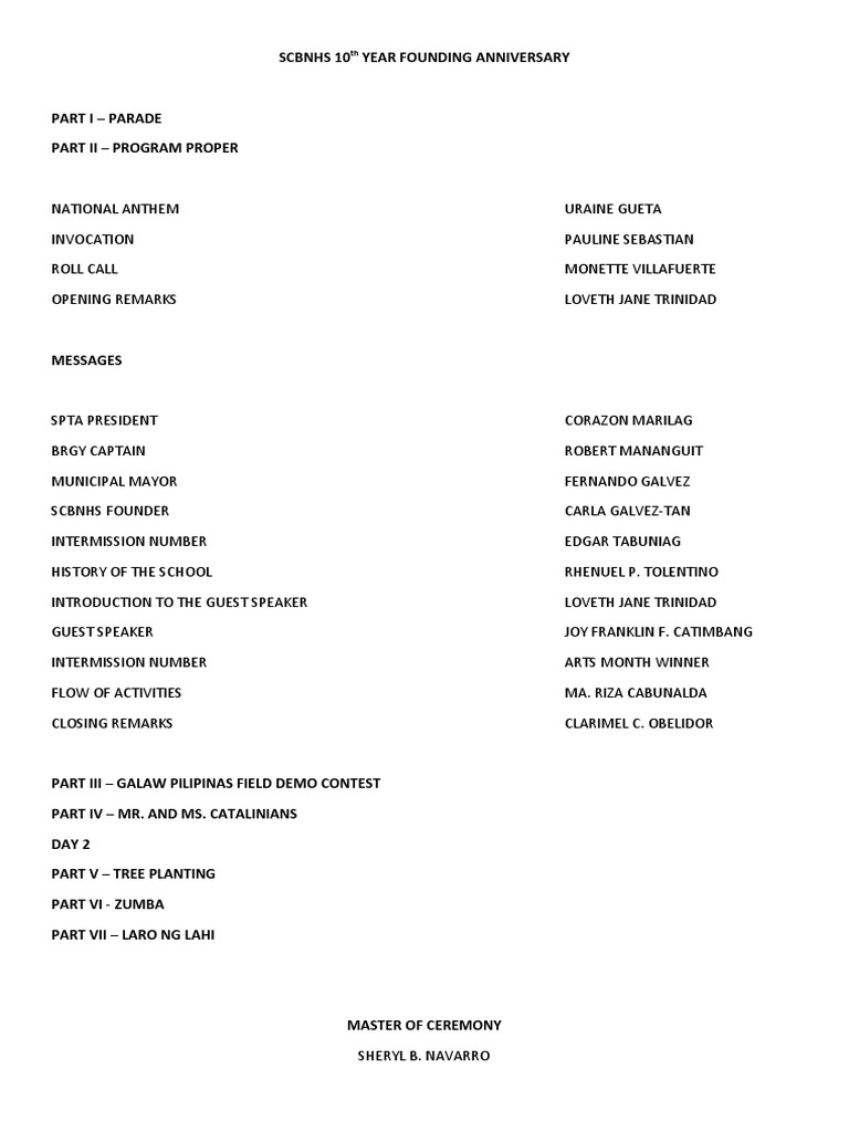 SCBNHS 10th YEAR FOUNDING ANNIVERSARY | PDF