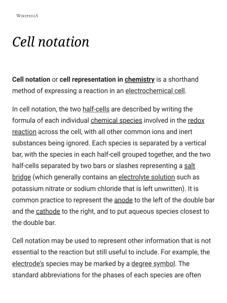 Understanding Cell Notation in Chemistry | PDF | Chemical Substances ...