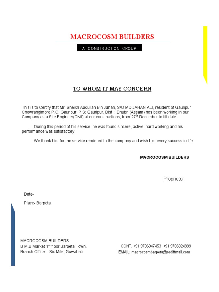 Site Engineer Experience Certificate | PDF