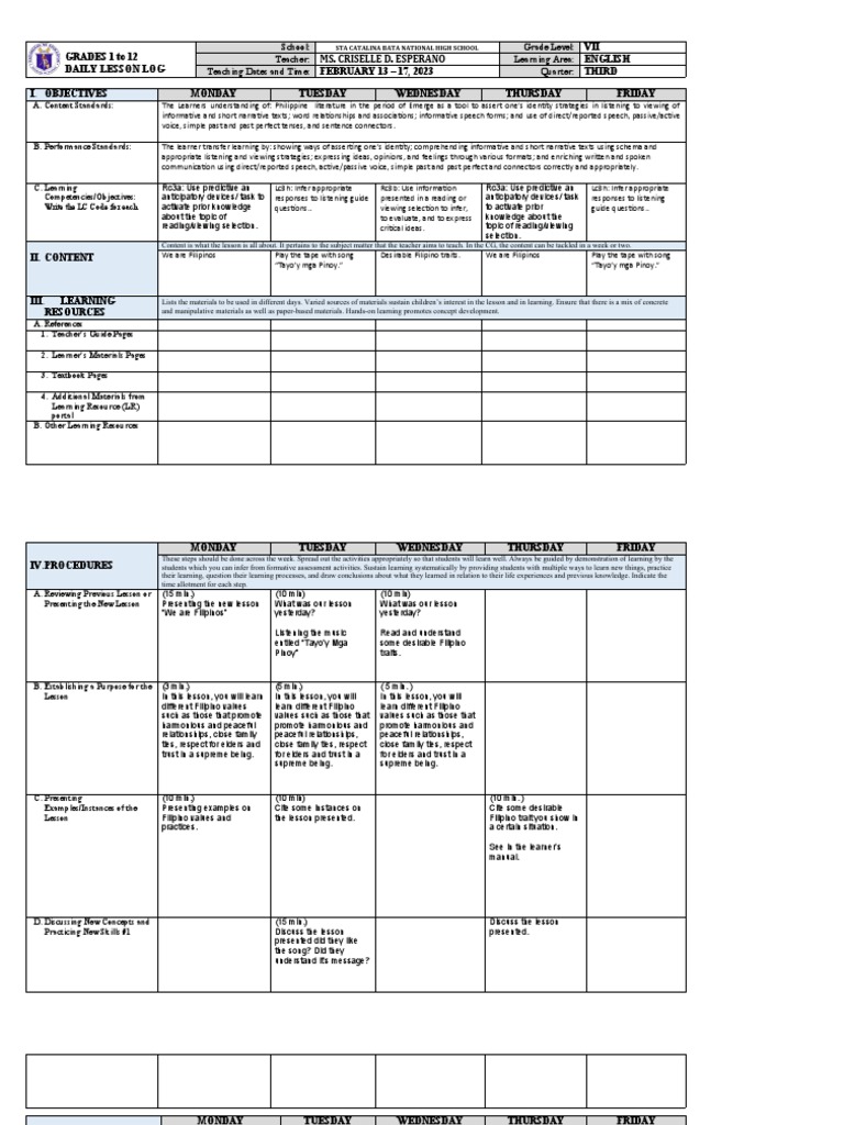 DLL W1 | PDF | Learning | Teachers