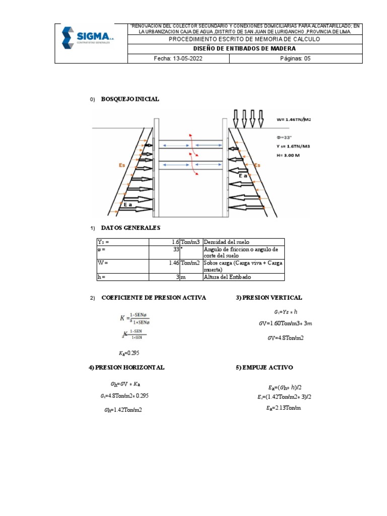 Diseño de Entibado de Madera | PDF