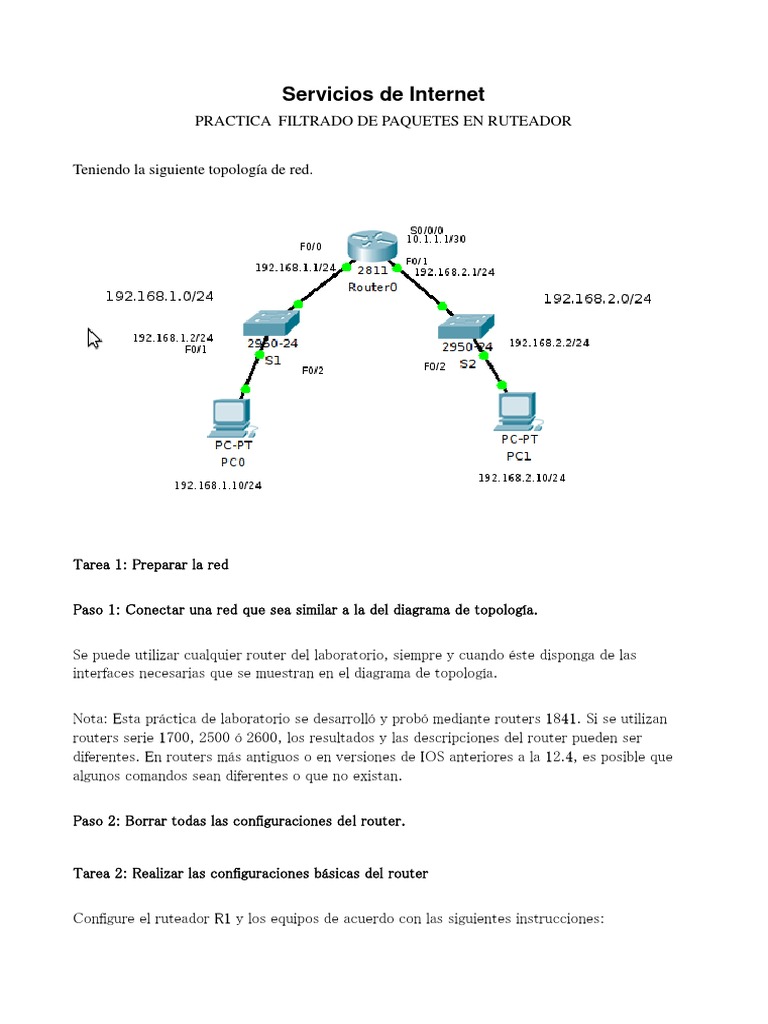 Practica - Filtrado Paquete Cisco | PDF | Enrutador (Computación) | Protocolos de comunicaciones