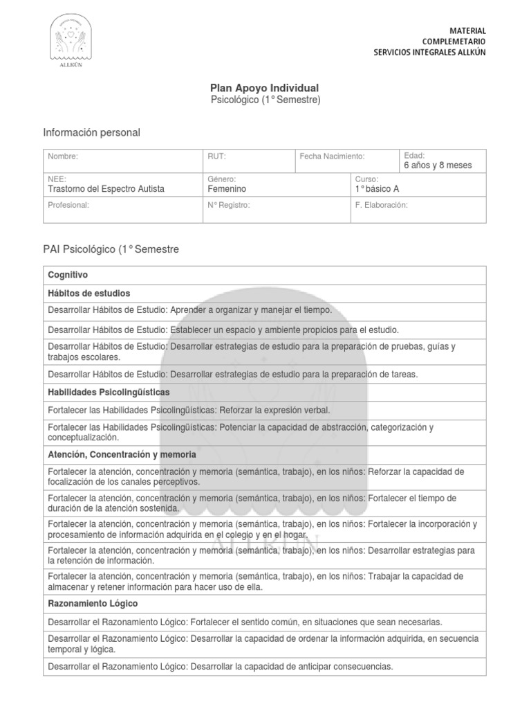 PAI - 1° Básico - Allkün | PDF | Memoria | Las emociones