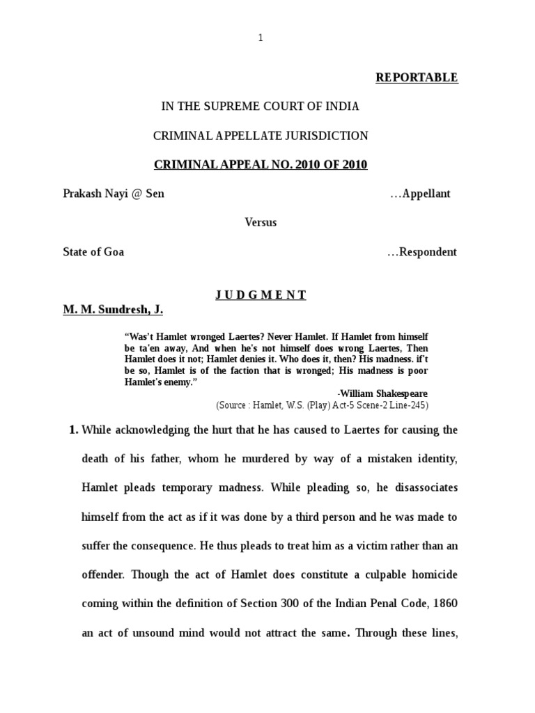 Prakash Nayi V State of Goa 2023 | PDF | Insanity Defense | Burden Of Proof (Law)