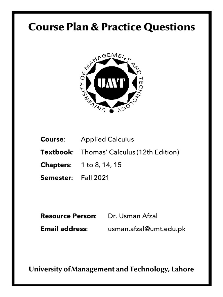 ACal Course Plan & Practice Qs PDF | PDF | Function (Mathematics) | Integral