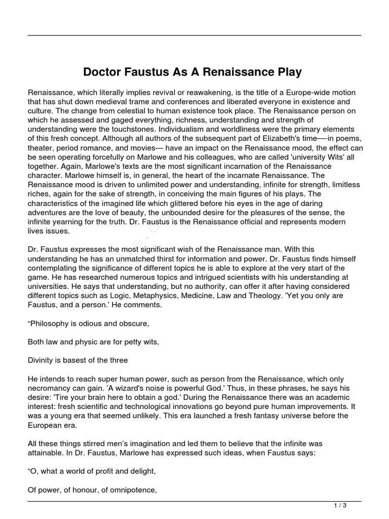 Doctor Faustus As A Renaissance Play | PDF | Renaissance