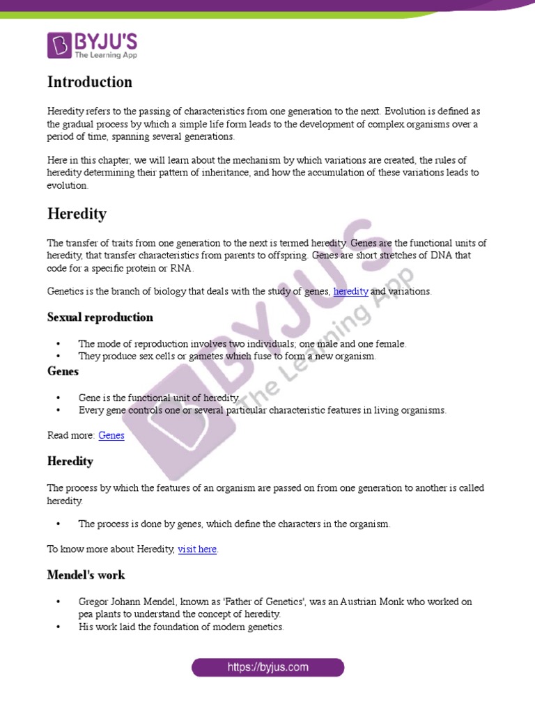 Heredity and Evolution Class 10 Notes | PDF | Heredity | Genetic Variation