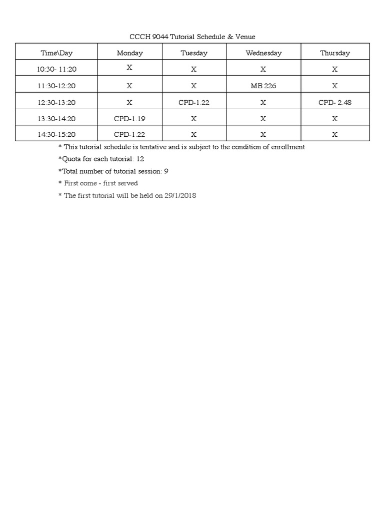 CCCH 9044 Tutorial Schedule.pdf | PDF
