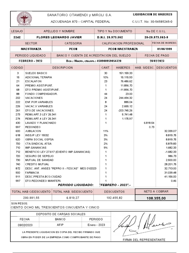 Recibo 02-2023 Leg 2242 Pago 28-02-2023 | PDF | Finanzas personales ...