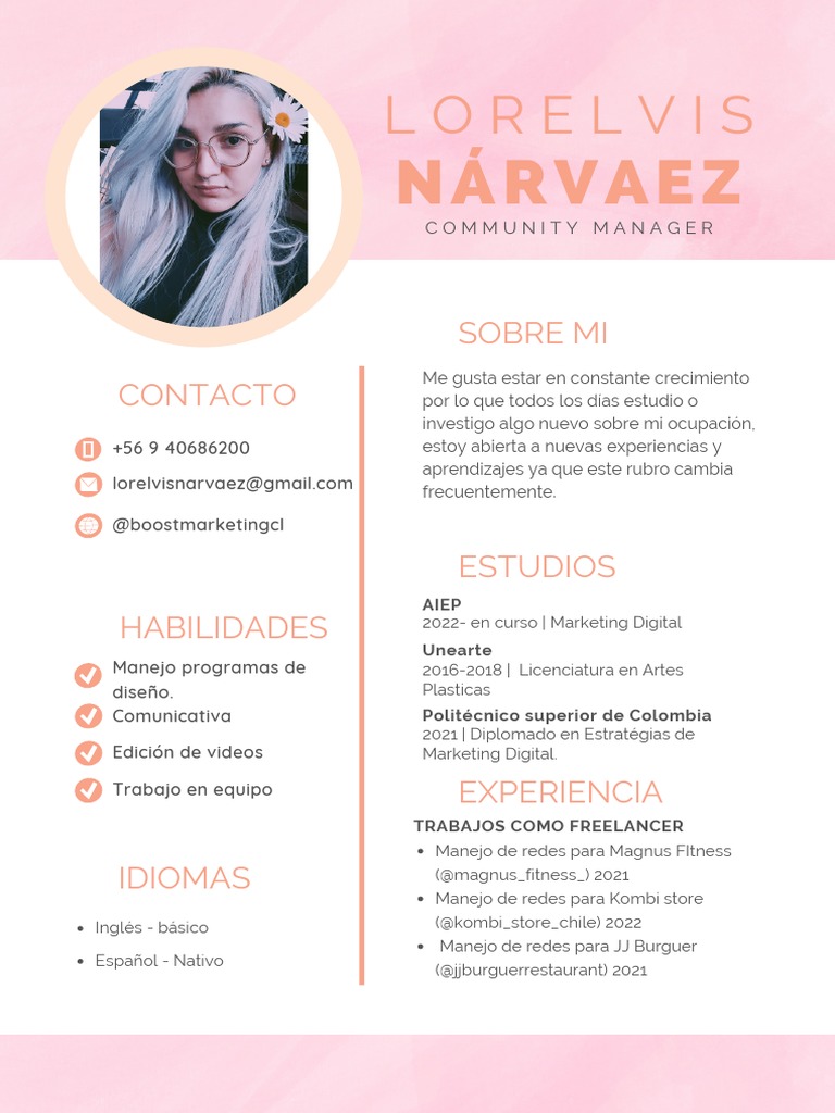 Perfil profesional de Lorelvis Nárvaez como Community Manager | PDF
