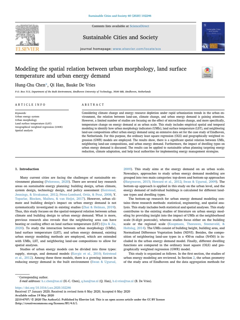 Modeling The Spatial Relation Between Urban Morphology 2020