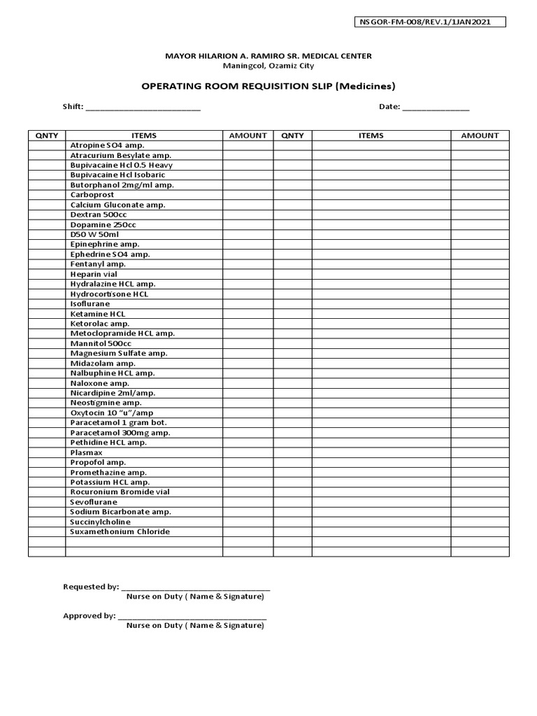 Operating Room Requisition Slip (Revised) Medicine | PDF