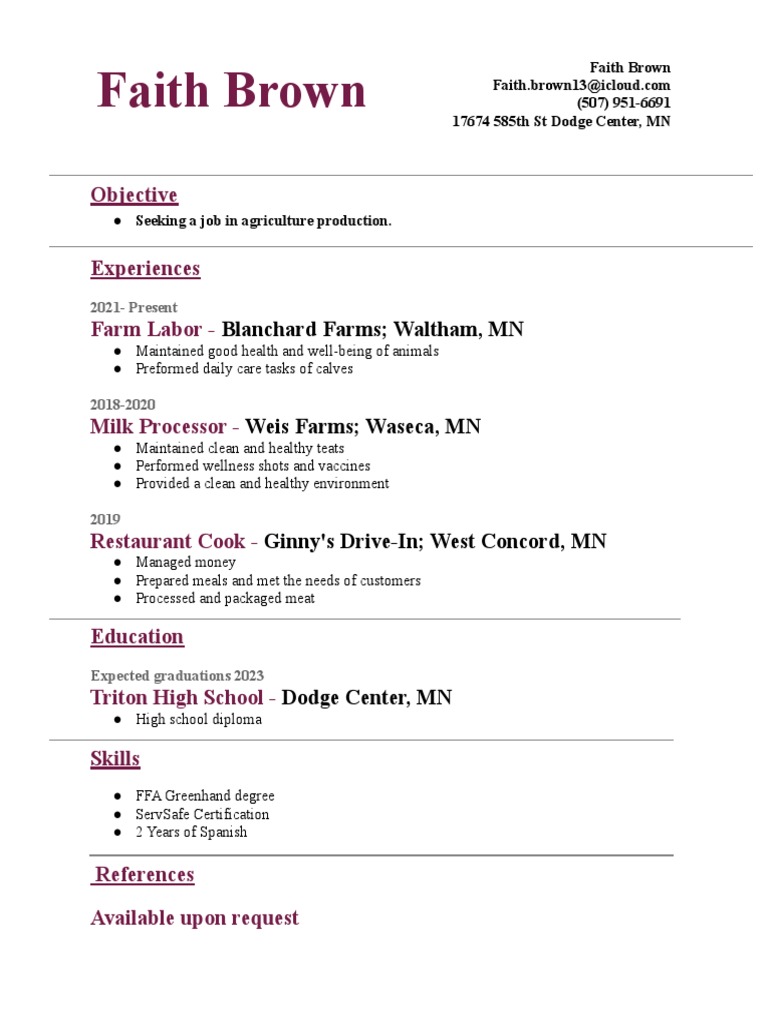 Brown Faith - Resume | PDF