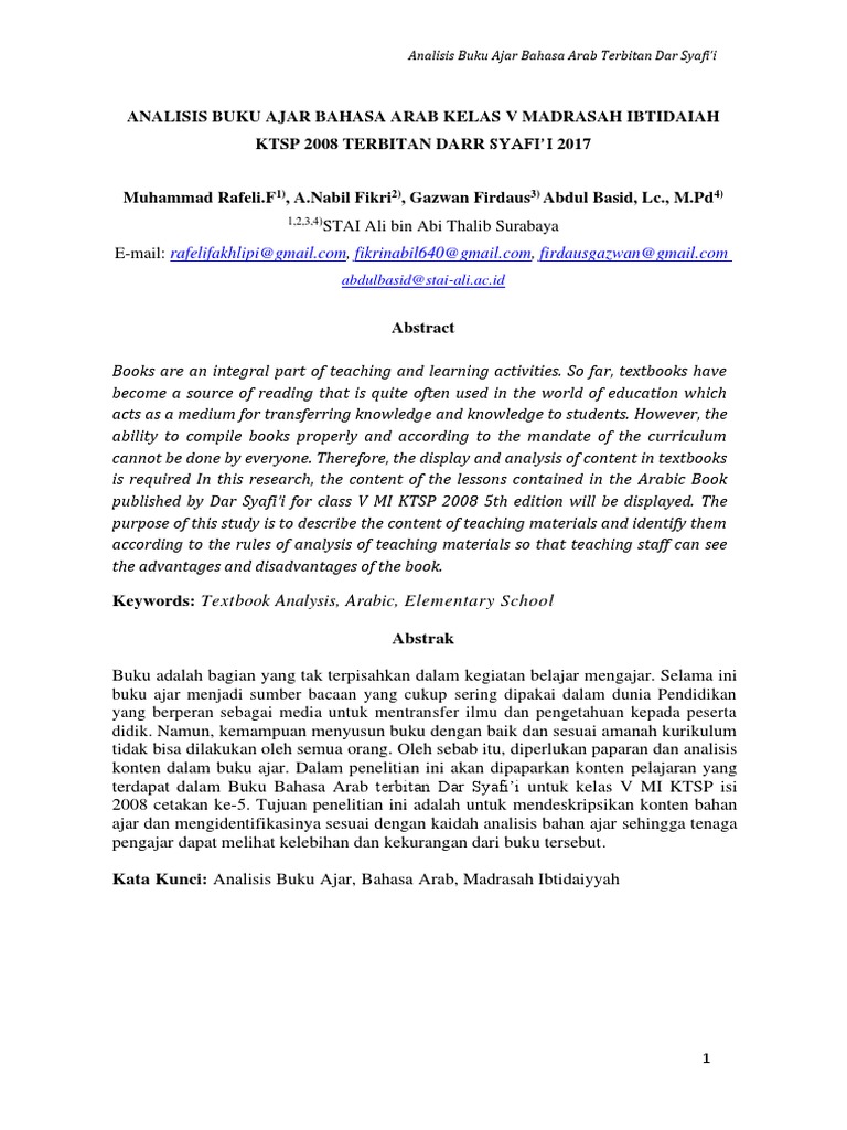 (JURNAL) Analisis Buku Ajar Bahasa Arab | PDF