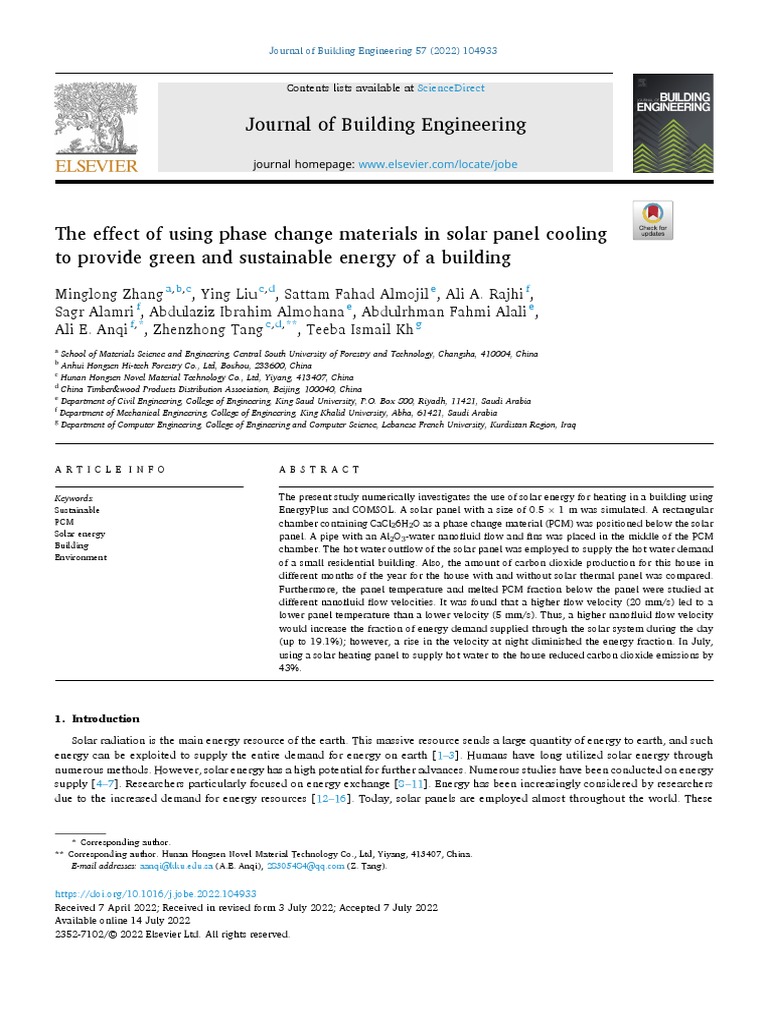 The Effect of Using Phase Change Materials in Solar Panel Cooling To ...