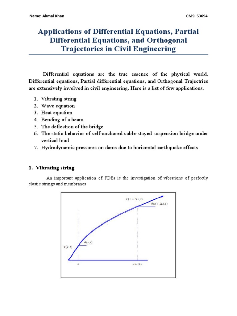Applications of Differential Equations in Civil Engineering: Vibrating Strings, Heat Transfer ...