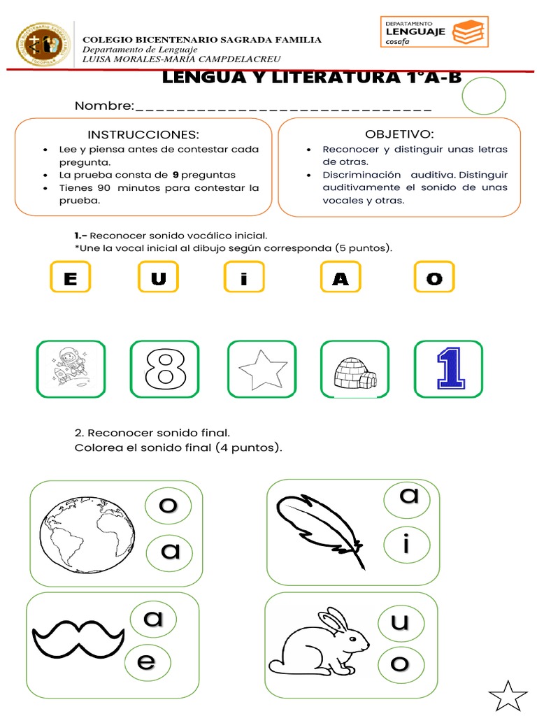 Evaluación de Vocales y Sílabas 1°A-B | PDF | Sílaba | Vocal
