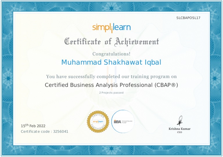 CBAP Certificate | PDF