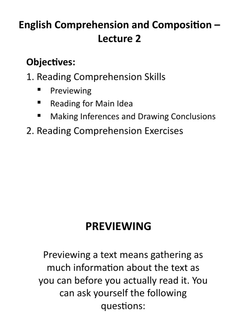 Main Idea Previewing | PDF | Reading Comprehension