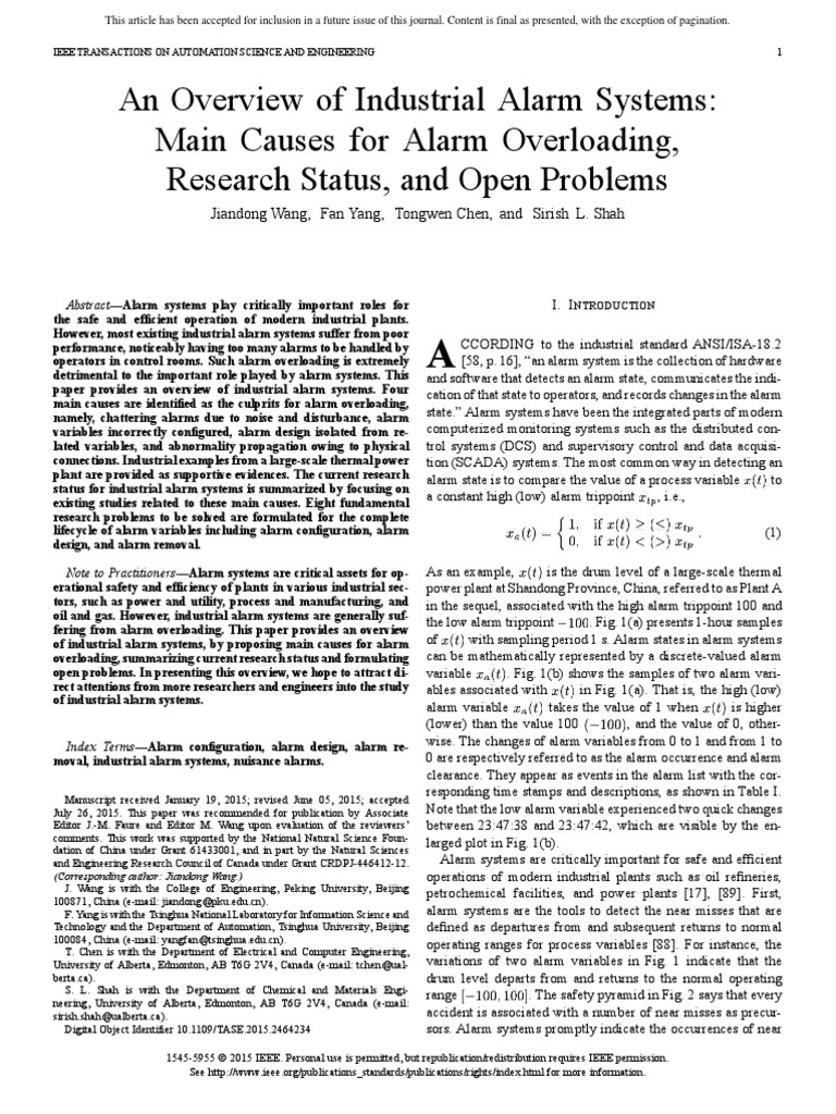 An Overview of Industrial Alarm Systems: Main Causes For Alarm Overloading, Research Status, and ...