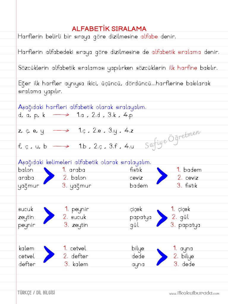 1 Sinif Alfabetik Siralama PDF | PDF