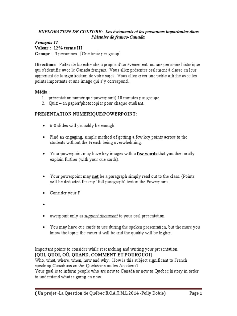 French 11 Culture Project | PDF | Quebec