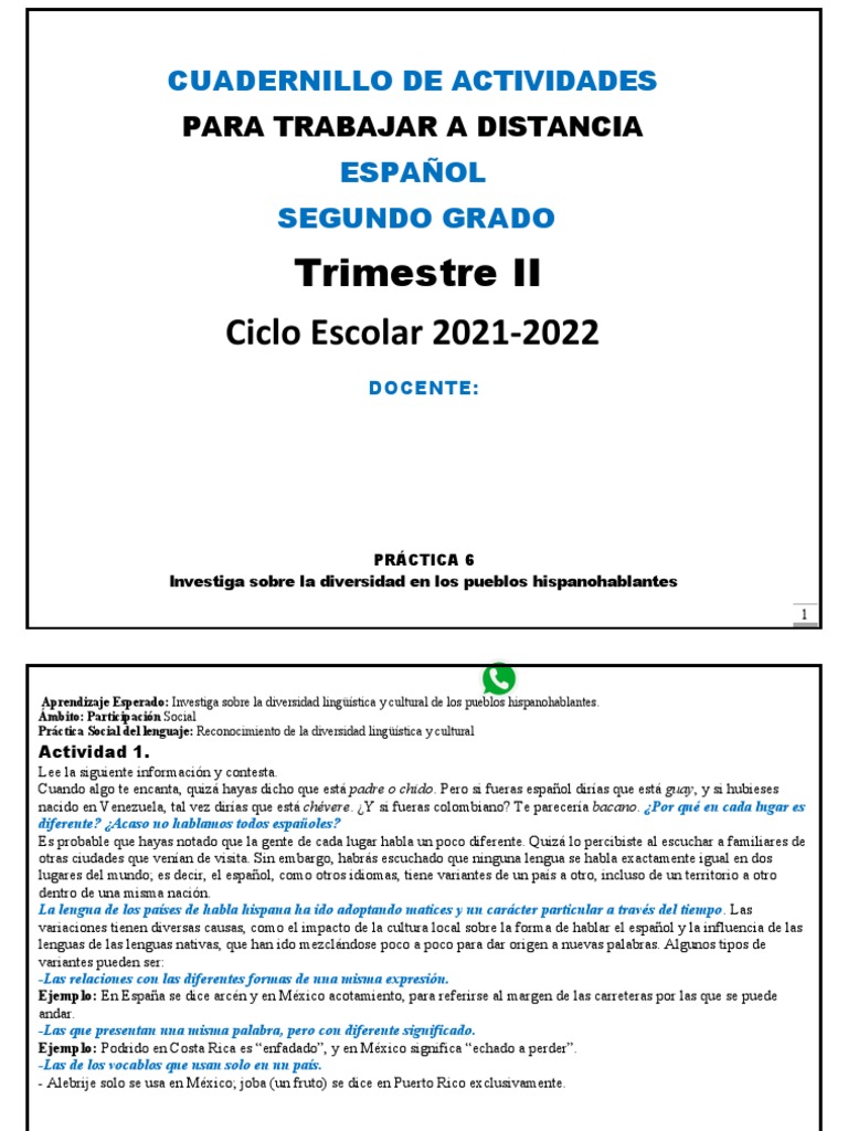 C. Trabajo Español 2° Segundo Trimestre Esfinge | PDF | Lengua española ...