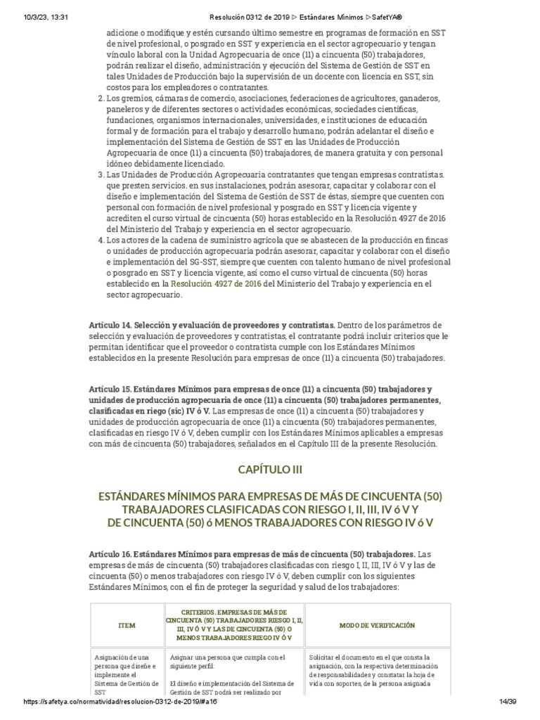 Resolución 0312 de 2019 Estándares Mínimos SafetYA® | PDF