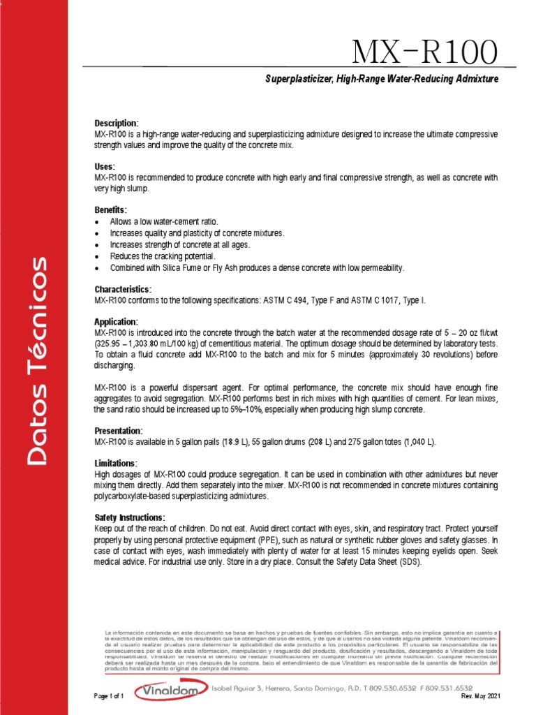 Attachment 2. MX R100 Technical Specification | PDF | Concrete ...