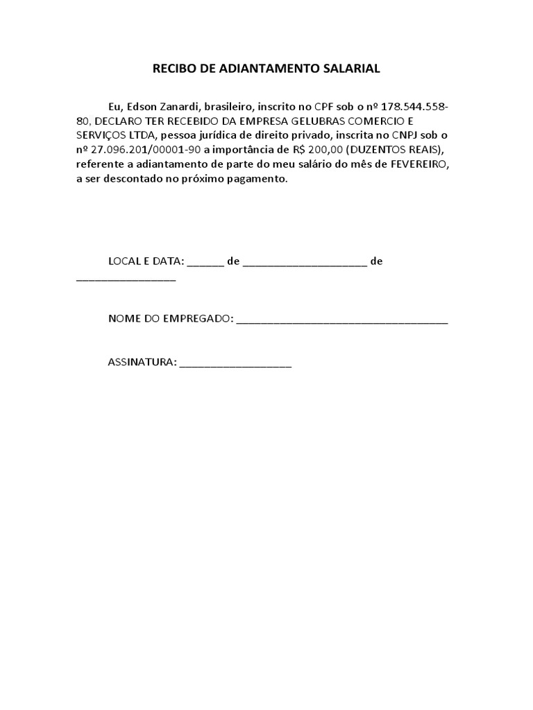 Recibo de Adiantamento Salarial | PDF