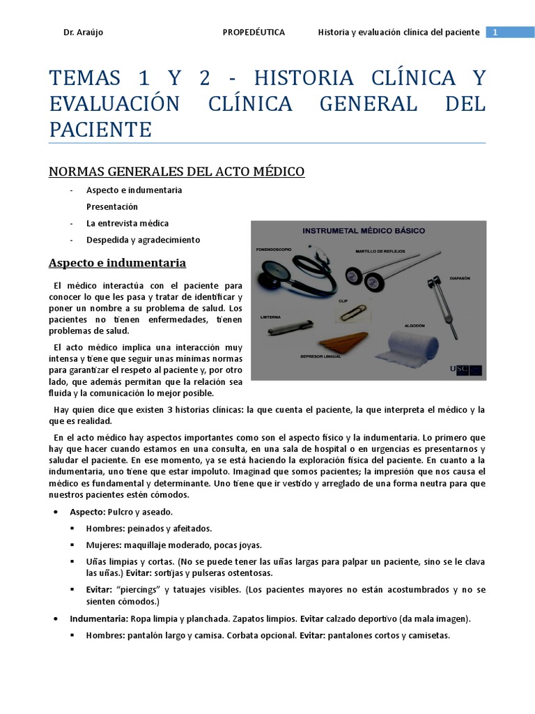Tema 1 y 2. Historia Clínica y Evaluación Clínica General Del Paciente ...