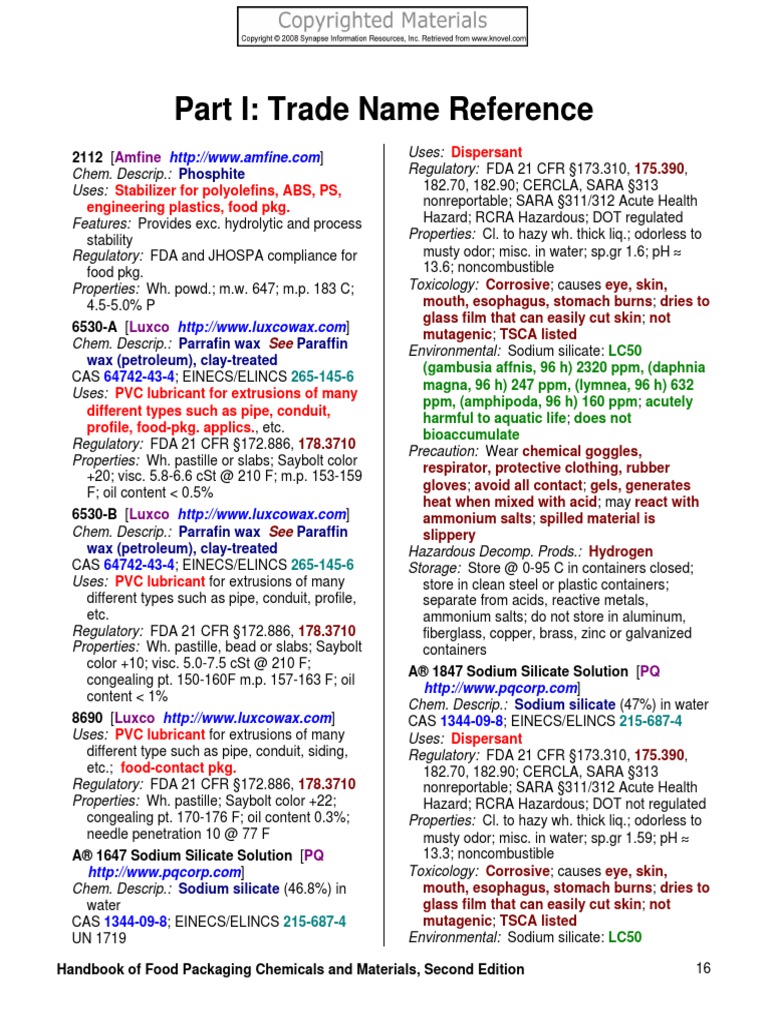 Part I: Trade Name Reference: Amfine | PDF | Wax | Polyethylene