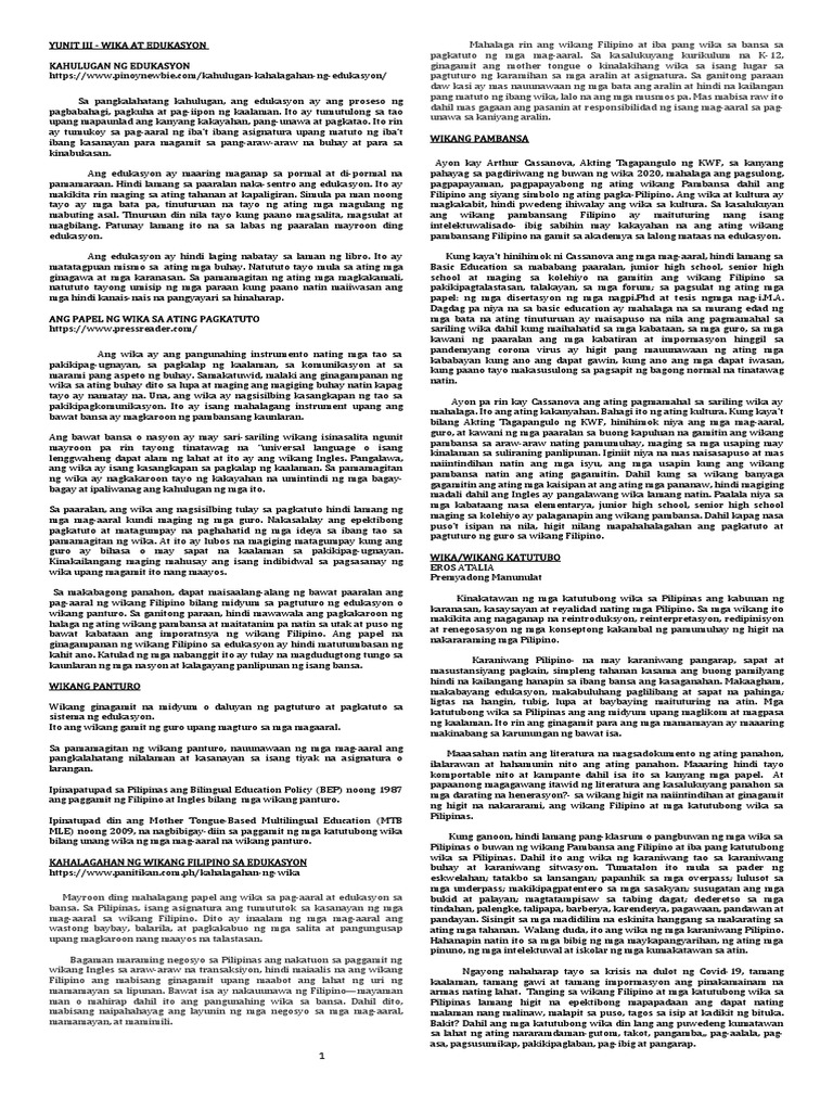 TP Fil101 Yunit-Iii | PDF